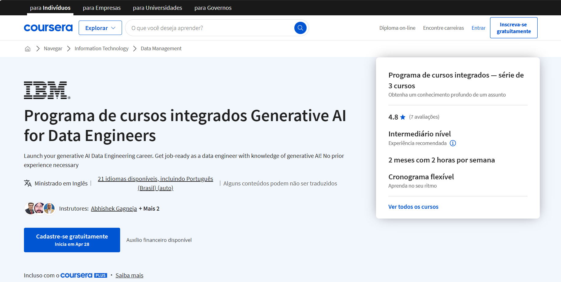 Programa de cursos integrados Generative AI for Data Engineers